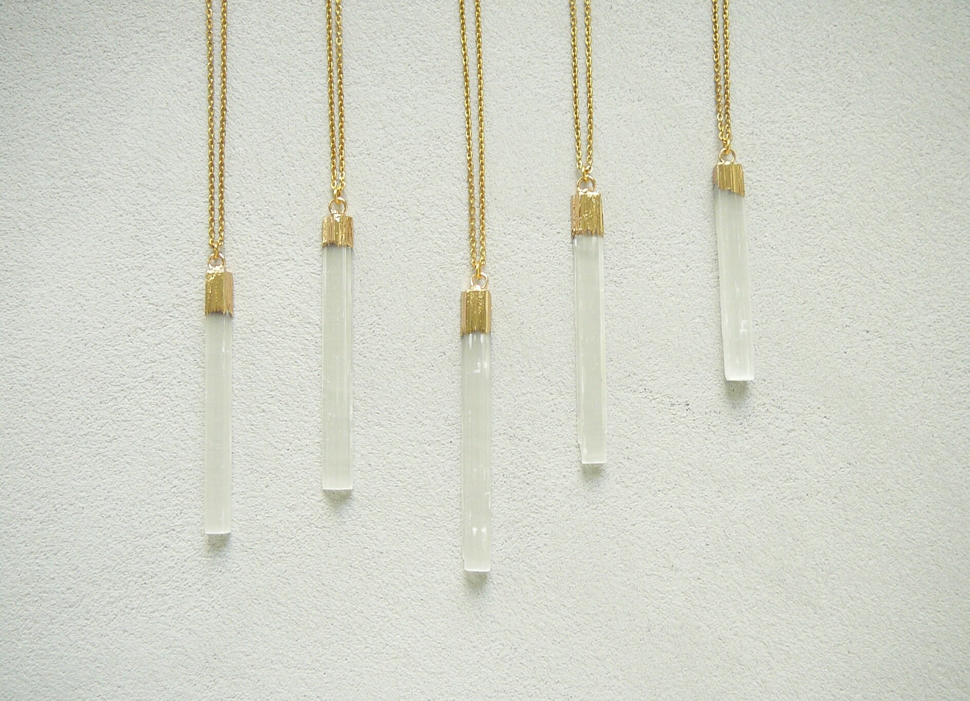 Selenite Crystal Necklace, Raw Selenite Gold Pendant, Layering ...