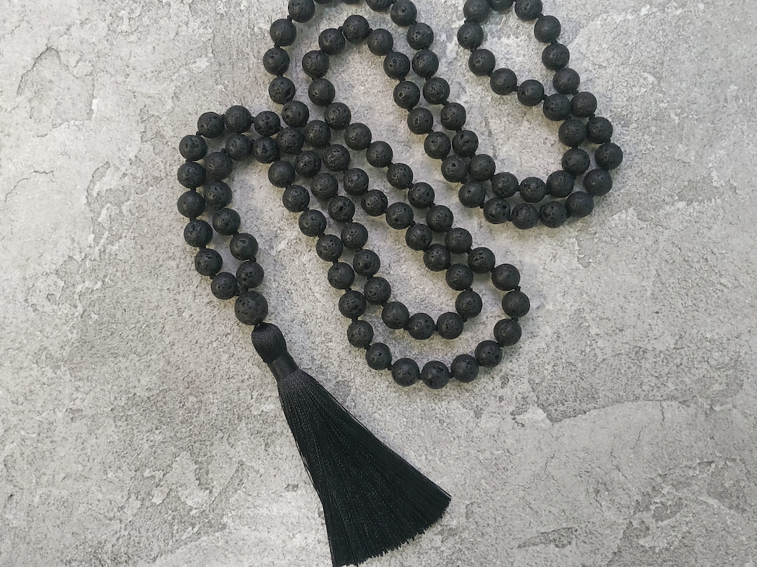 Lava Mala Necklace Black Lava 108 Mala Necklace for Man Women Yoga Gift ...