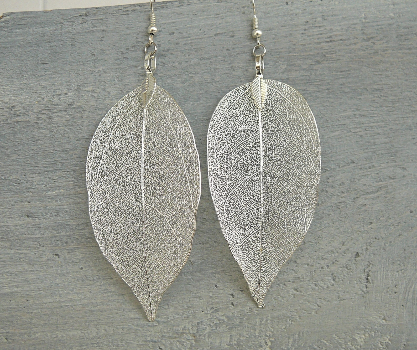 Real Leaf Silver Earrings Silver Dipped Natural Leaf Silver - Etsy