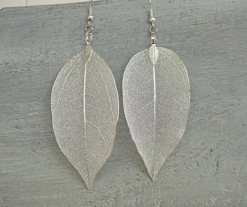 Real Leaf Silver Earrings Silver Dipped Natural Leaf Silver - Etsy