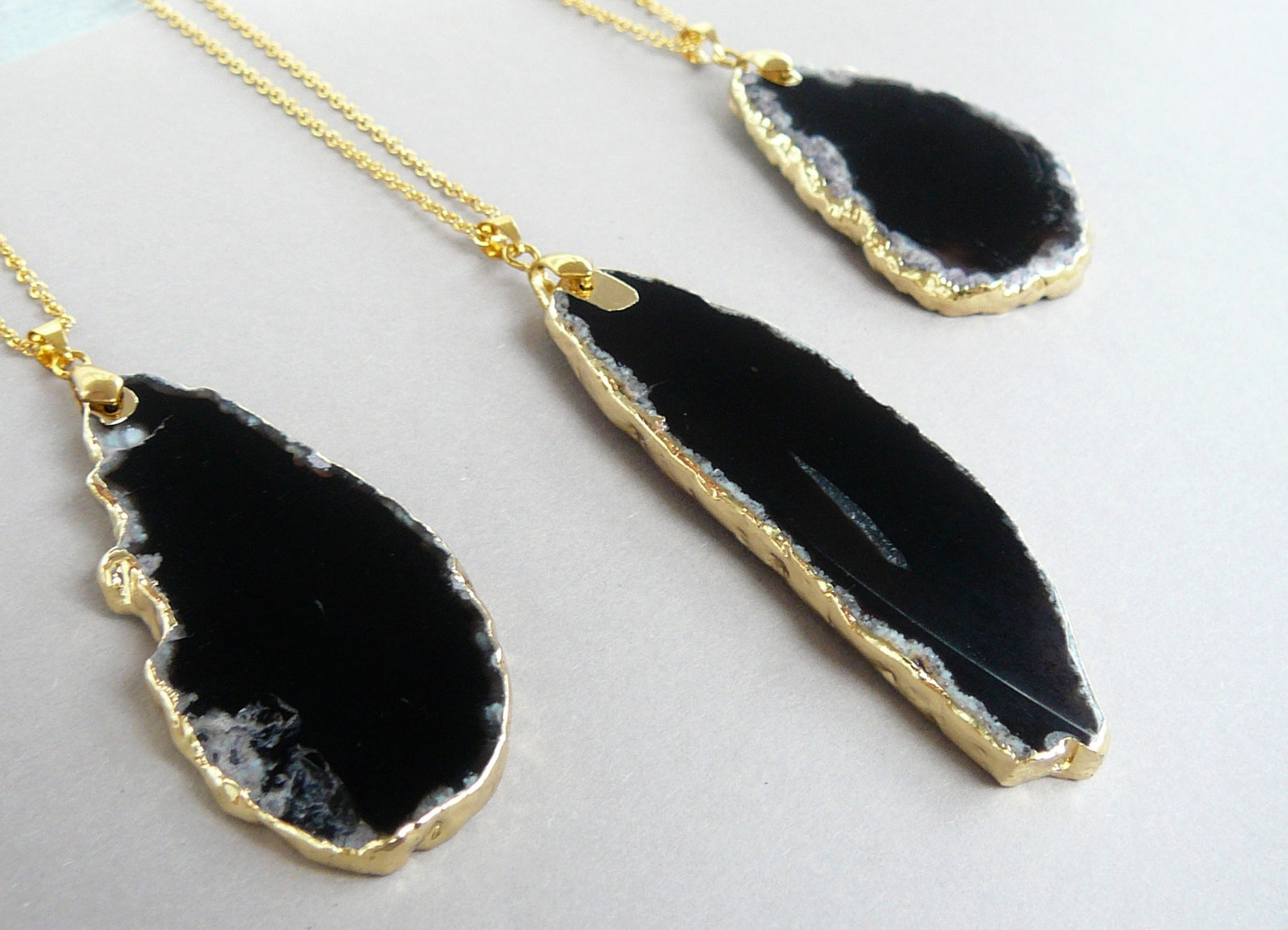 Black Agate Slice Necklaces Big Agate Slice Pendant for Women | Etsy