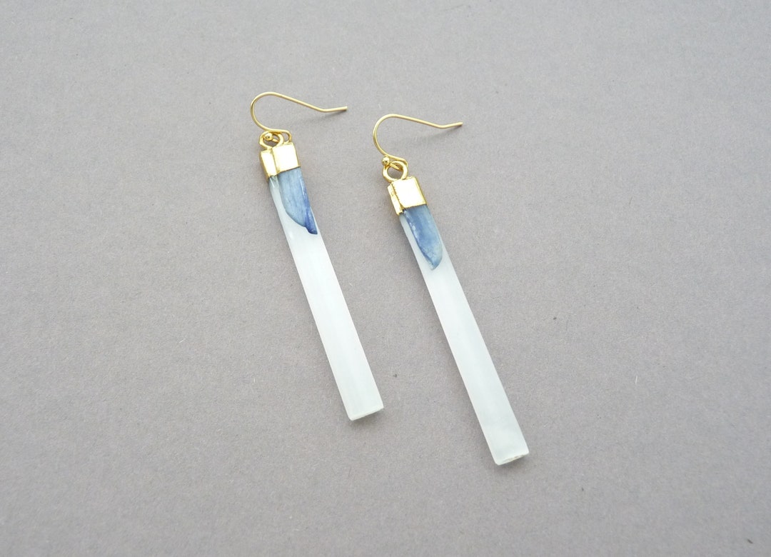 Selenite Kyanite Earrings, Gold Earrings, Natural Selenite Jewelry ...