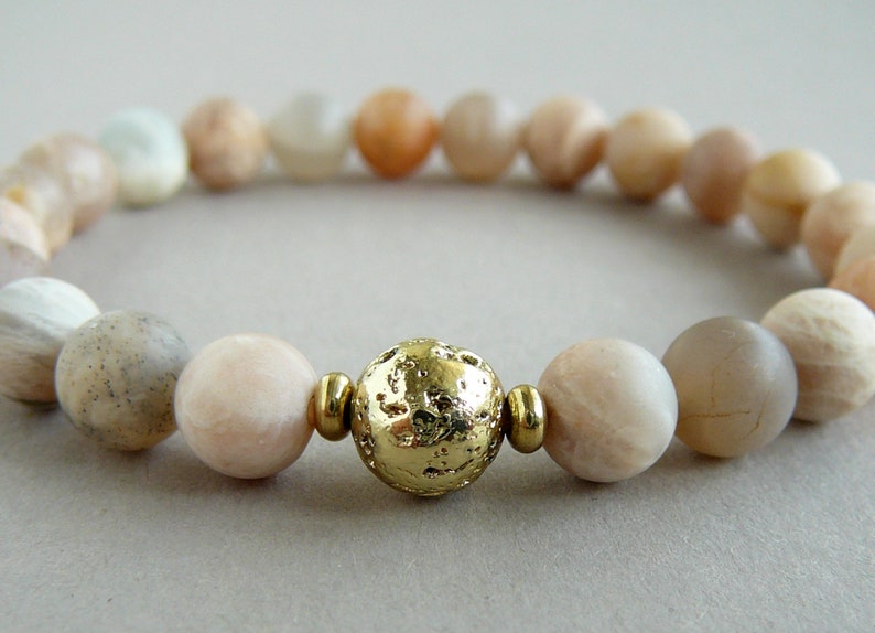 Sunstone Bracelet Golden Lava Beaded Bracelet for Women Gift - Etsy