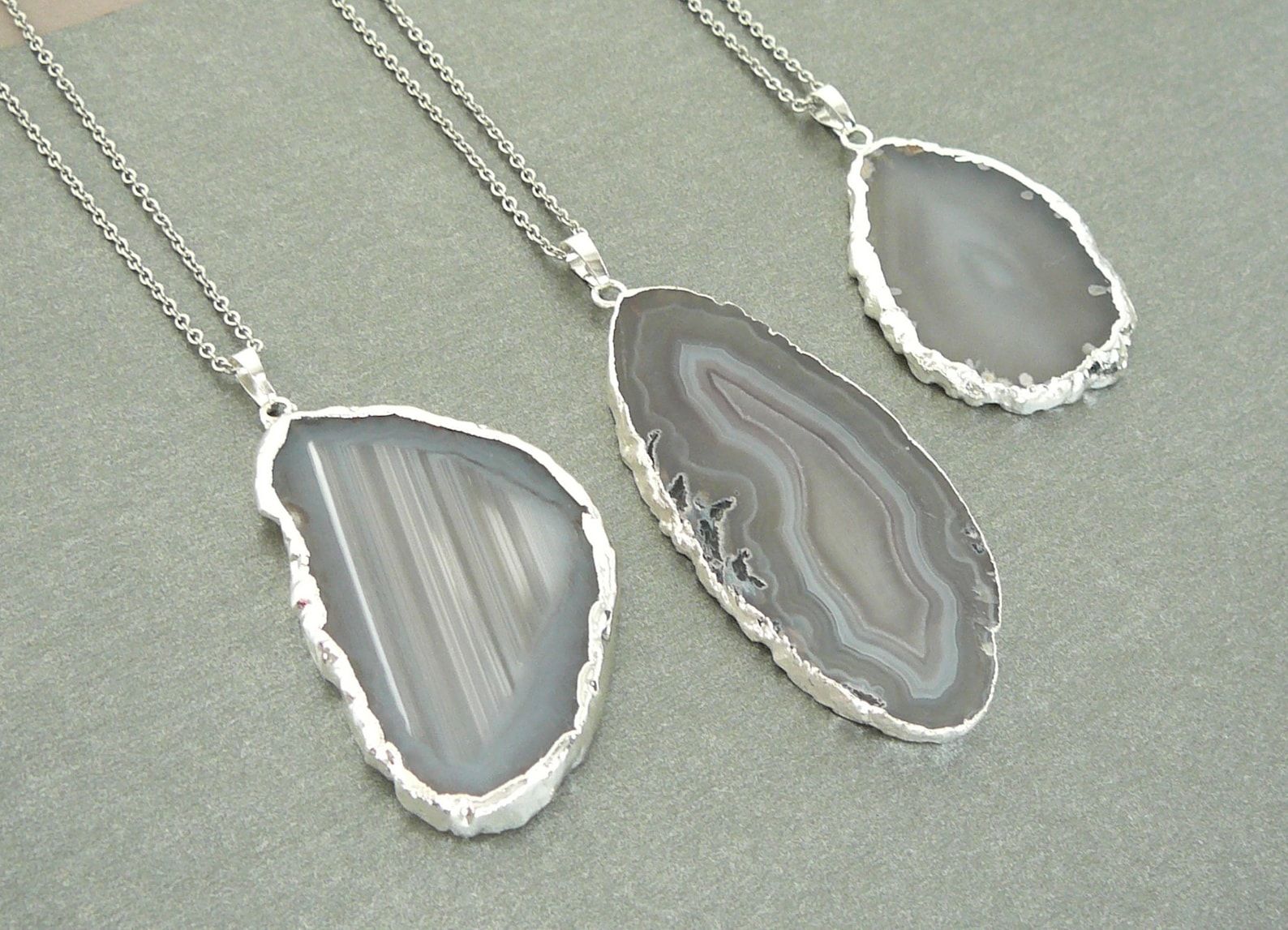 Large Agate Slice Necklace for Women Gift Grey Agate Pendant | Etsy
