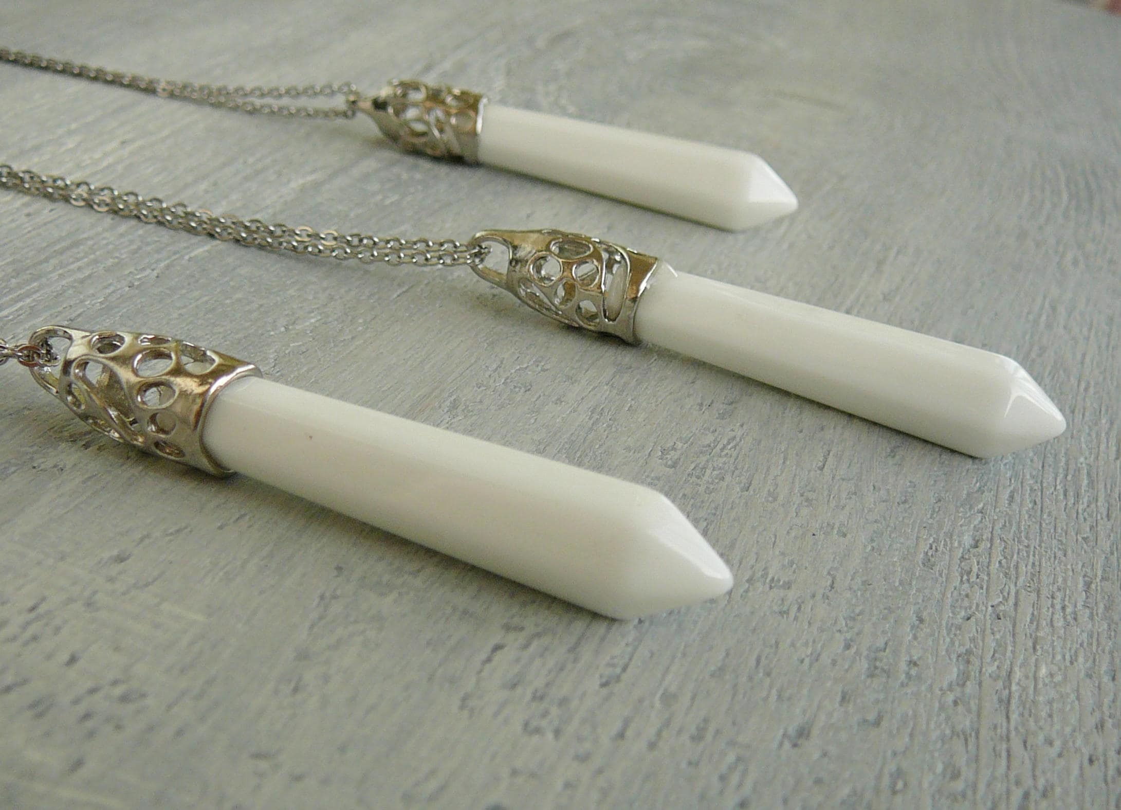 White Crystal Necklace Natural White Jade Pendants Long | Etsy