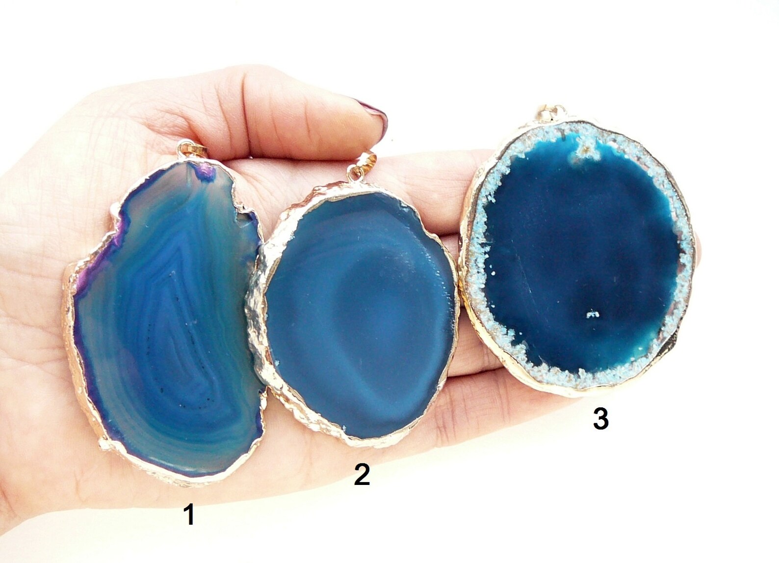 Blue Agate Slice Necklace Dark Blue Agate Pendant Gift for - Etsy