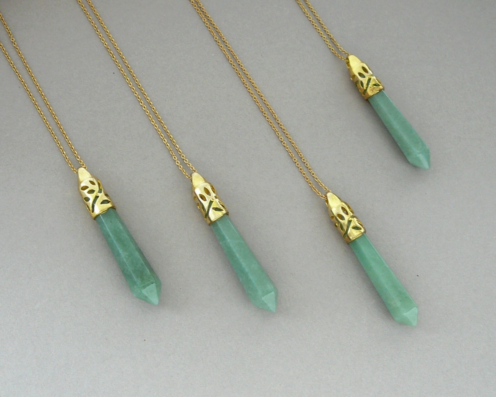 Aventurine Necklace Green Aventurine Pendant Gold Green Stone Long ...
