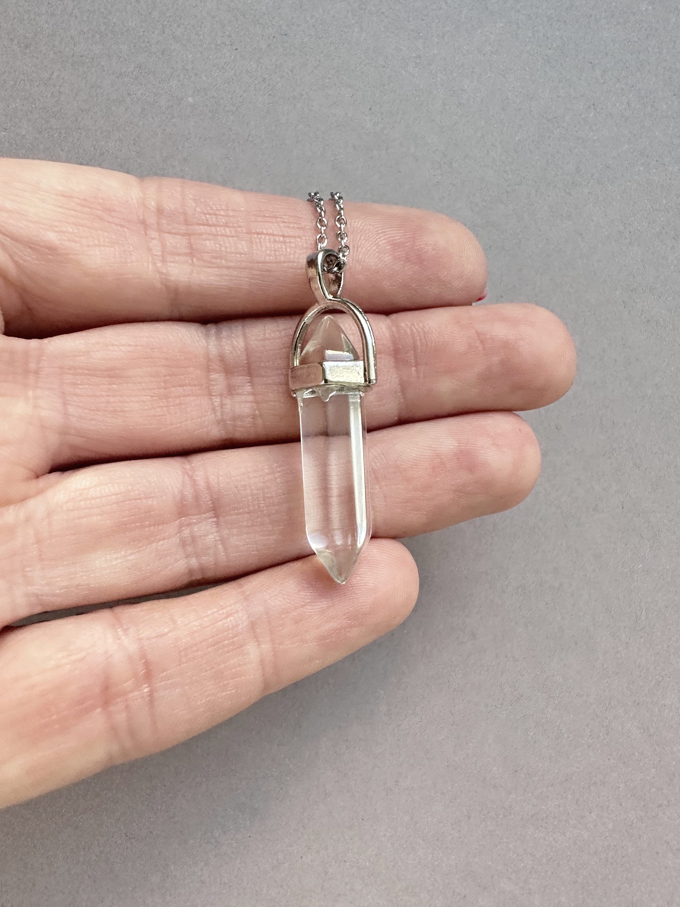 Clear Quartz Necklace, Crystal Quartz Pendant, April Birthstone, Aries ...