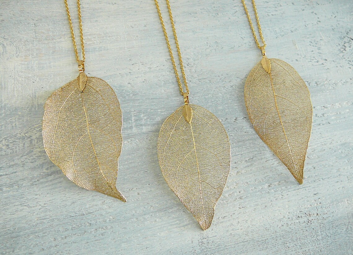 Gold Leaf Necklace Real Leaf Necklace Natural Leaf Jewelry for | Etsy