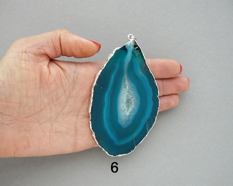 Blue Agate Slice Necklace Big Agate Pendant for Women Gemstone | Etsy