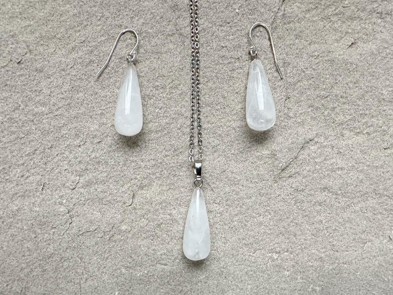 Clear Quartz Teardrop Necklace, Natural Crystal Silver Pendants, April ...