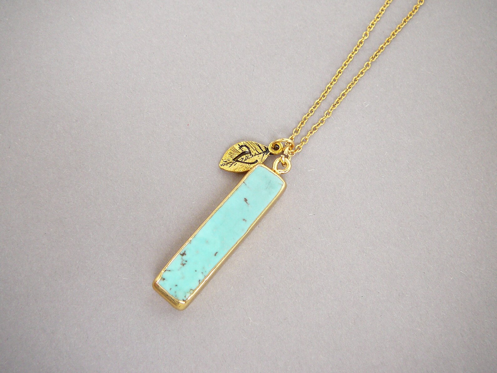 Turquoise Necklace Initial Leaf Necklace Letter Pendant Necklaces for ...