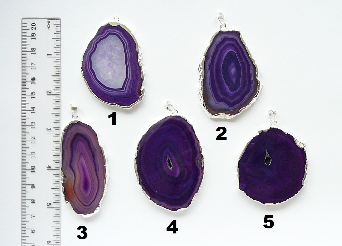 Violet Agate Slice Necklace Dark Violet Agate Pendant Gift for | Etsy