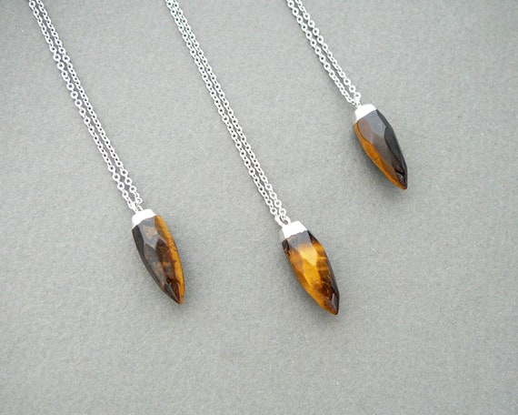 Tiger Eye Pendant Necklace Mens Tigers Eye Crystal Point | Etsy