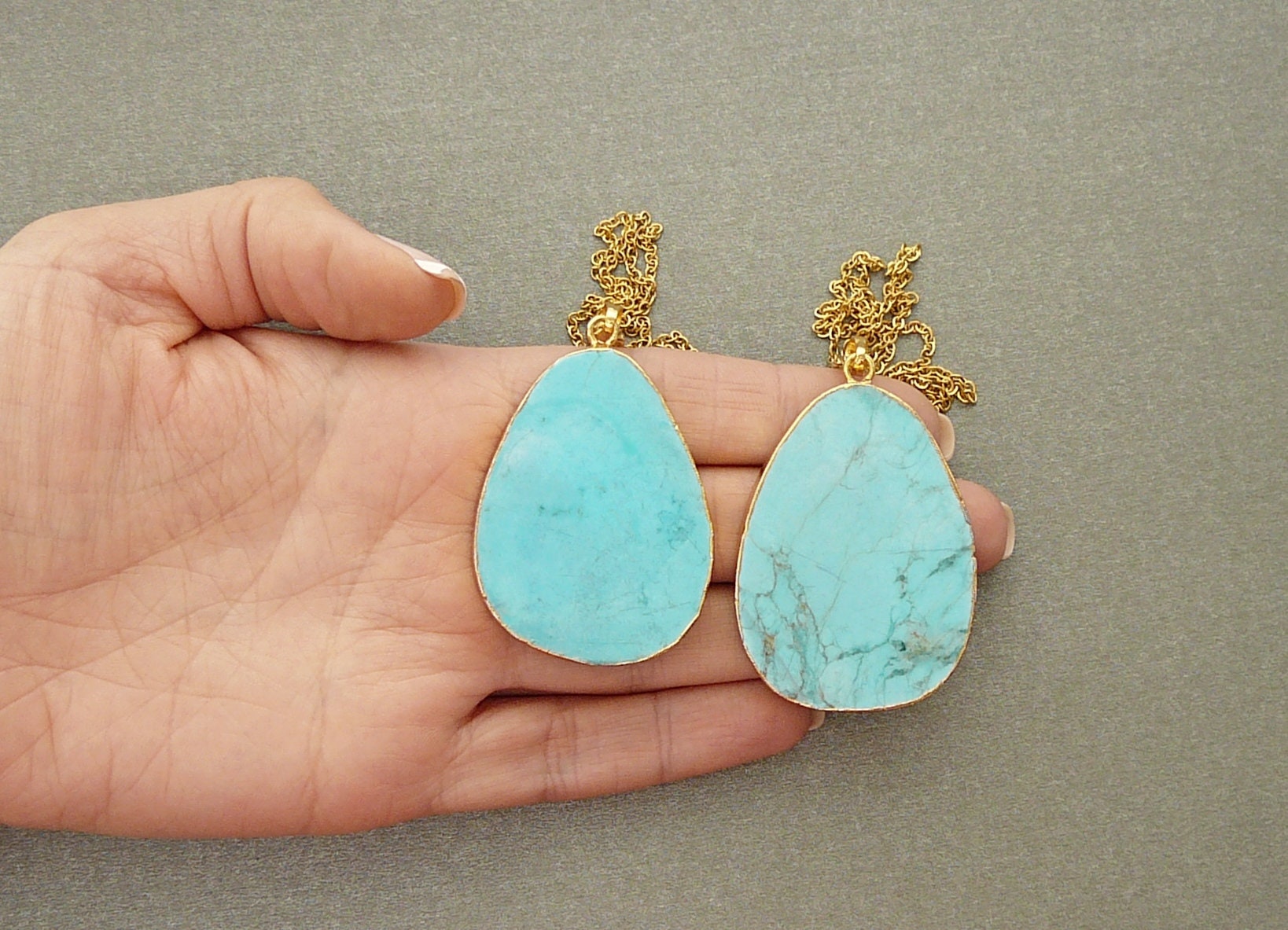 Turquoise Necklace for Women Blue Big Turquoise Pendant - Etsy