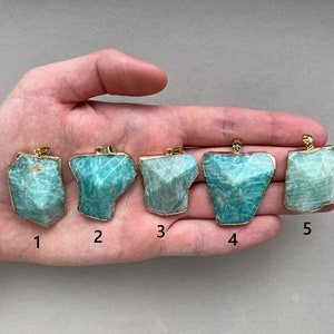 Raw Amazonite Necklace, Big Amazonite Pendants, Mint Green Gold ...