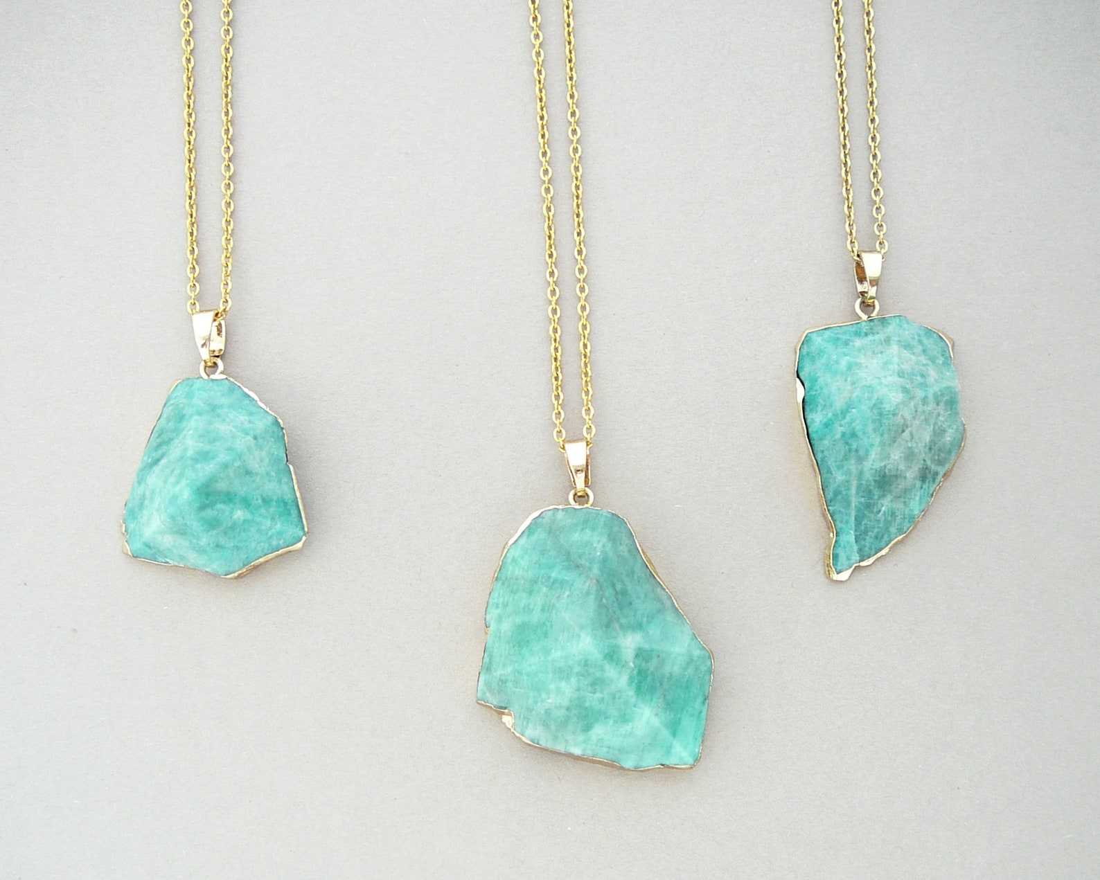 Raw Amazonite Necklace Big Amazonite Pendants Mint Green - Etsy