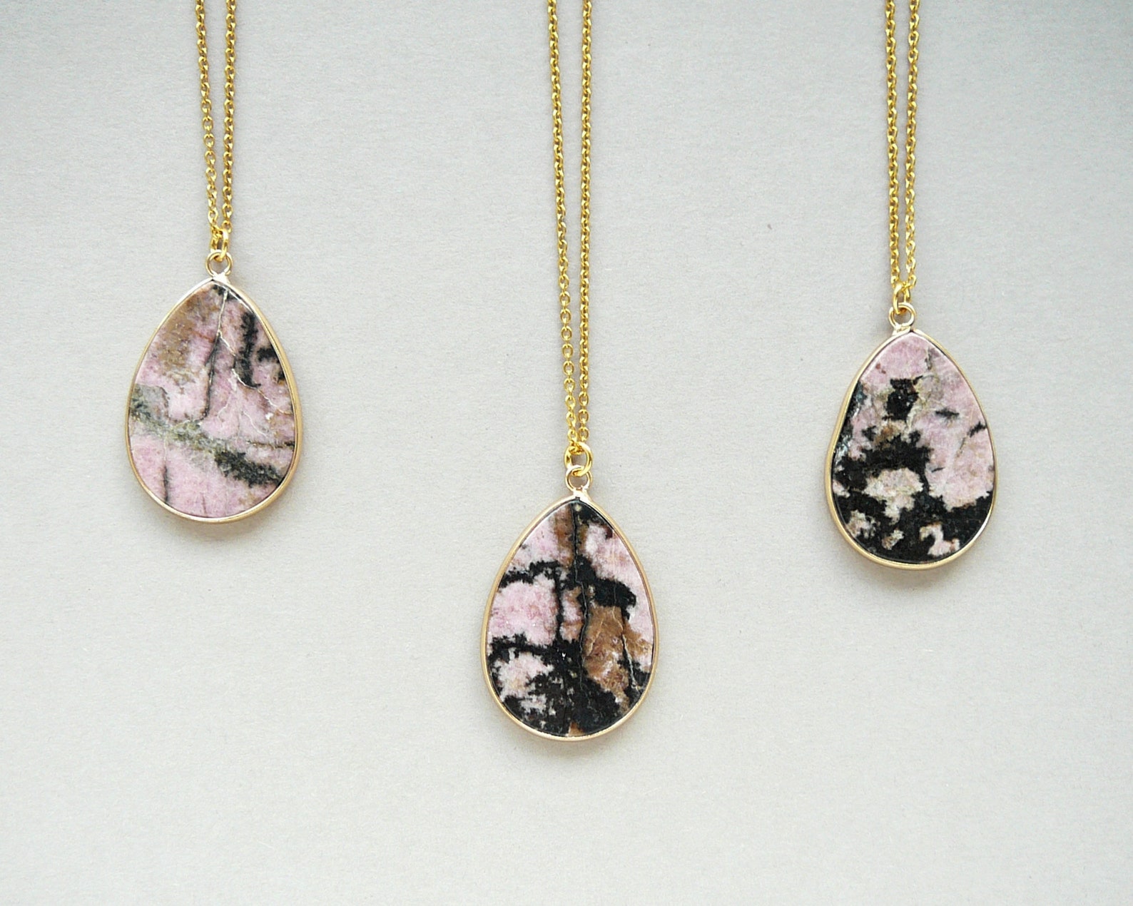 Pink Rhodonite Necklace Natural Rhodochrosite Drop Pendant | Etsy