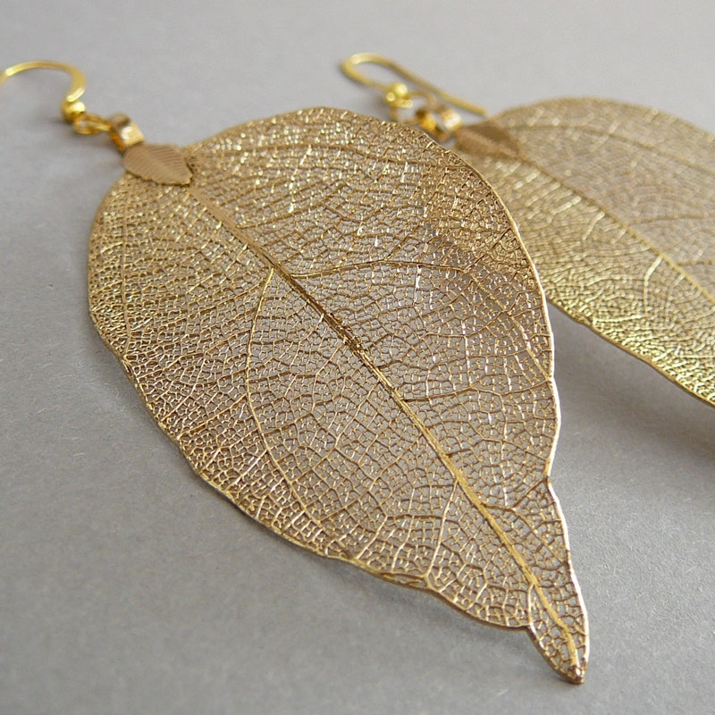 Gold Leaf Earrings - Etsy