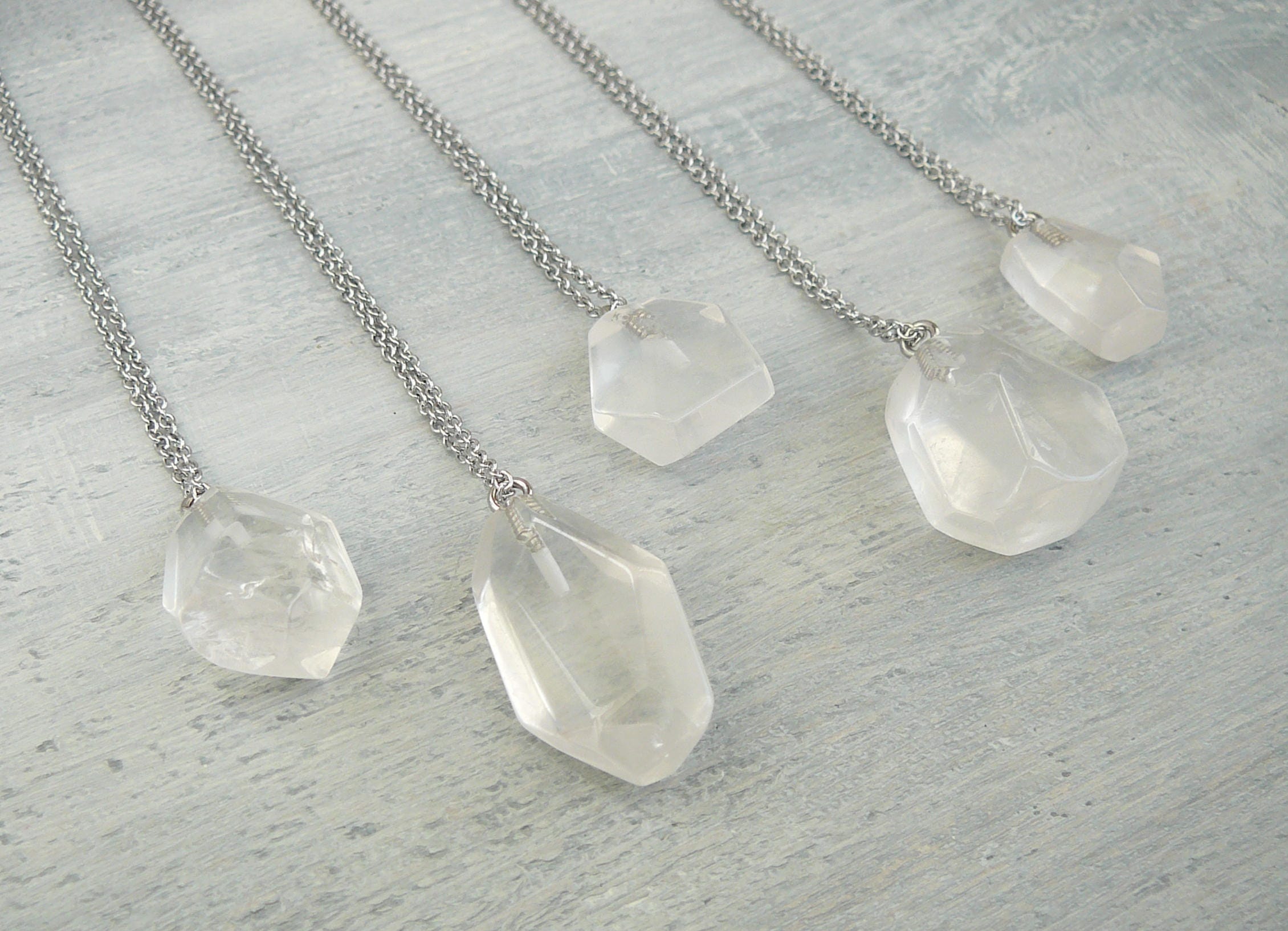 Raw Crystal Quartz Necklace Clear Quartz Pendants Silver | Etsy
