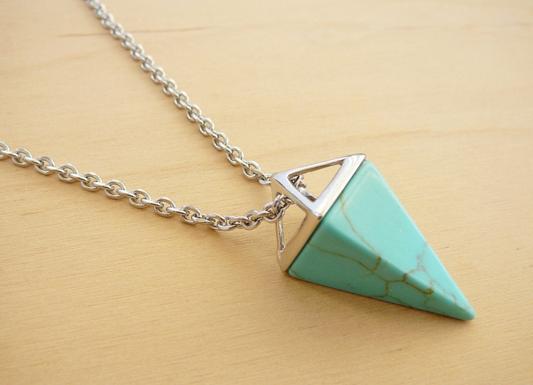 Turquoise Pendant Blue Pendant Turquoise Necklace Long Blue Necklace ...