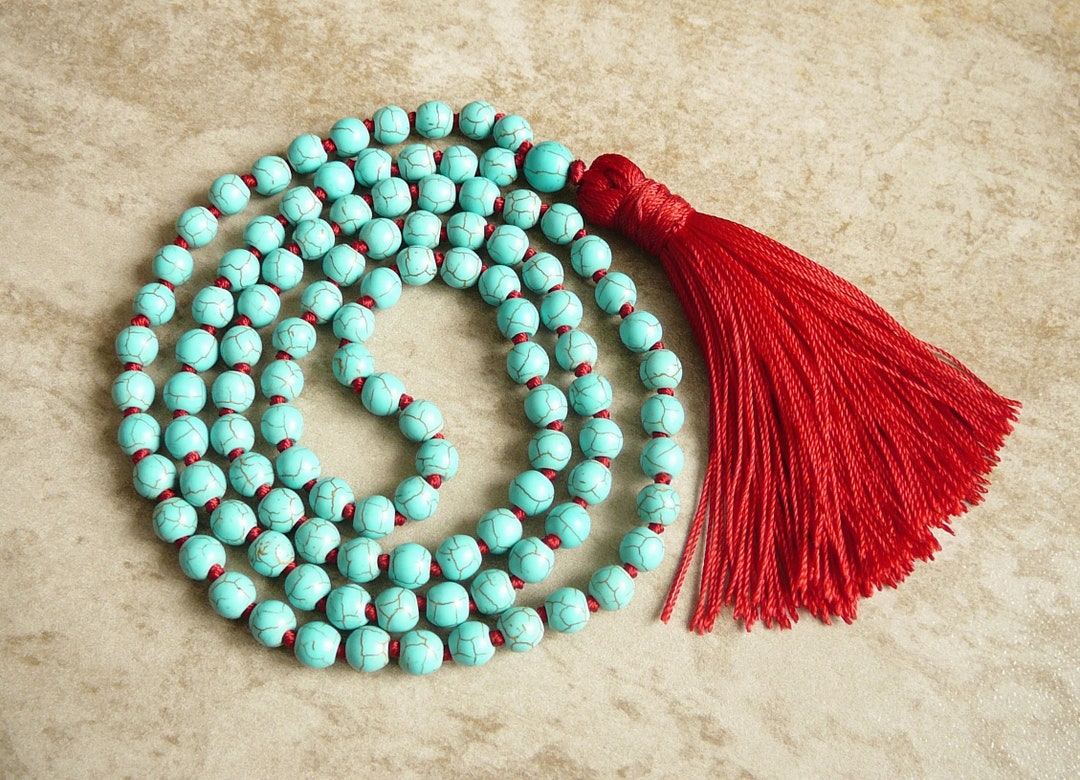 Turquoise Mala Necklace Turquoise Howlite 108 Mala Beads Necklace Hand ...