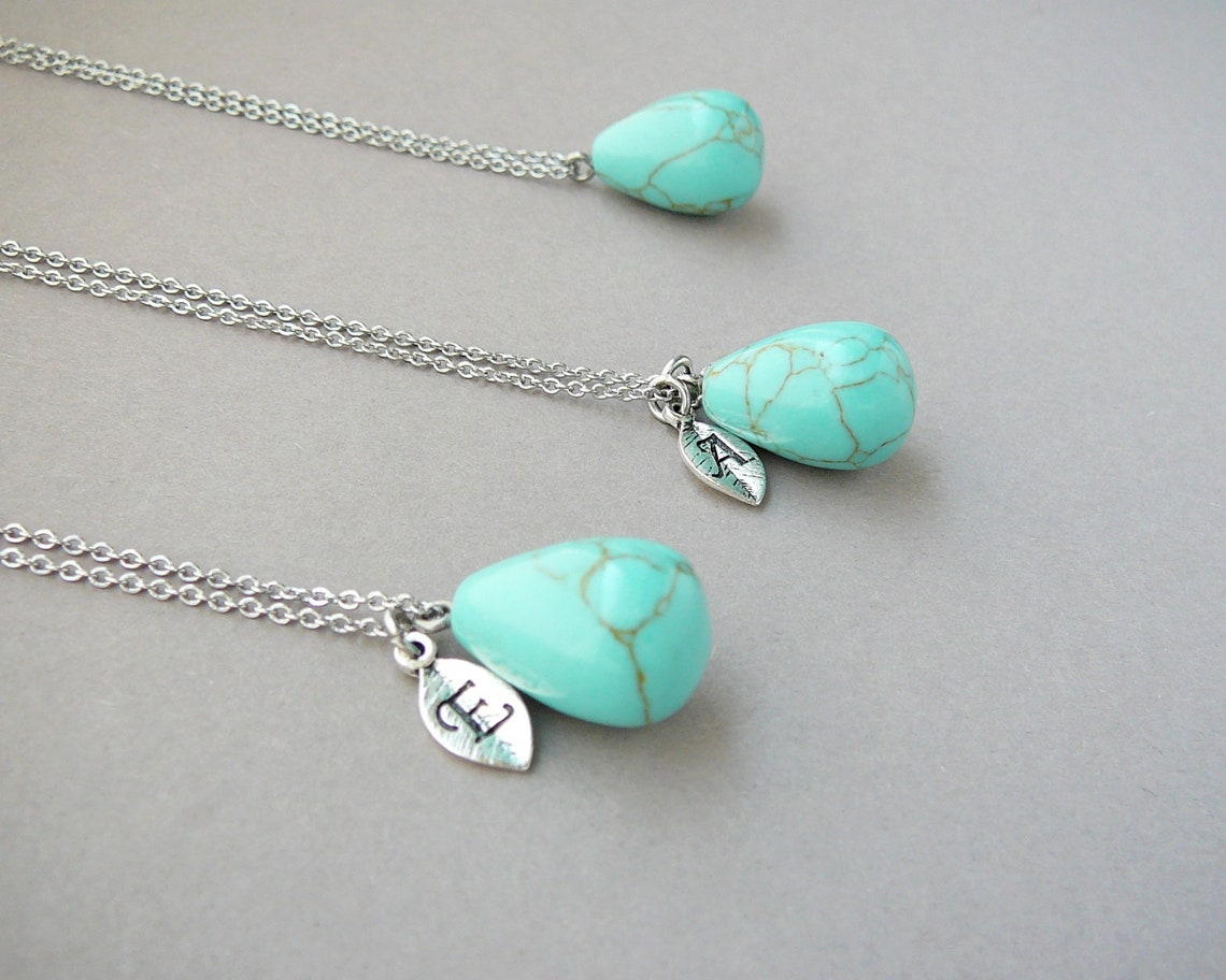 Turquoise Initial Pendant Necklace Silver Leaf Letter Howlite Pendant ...