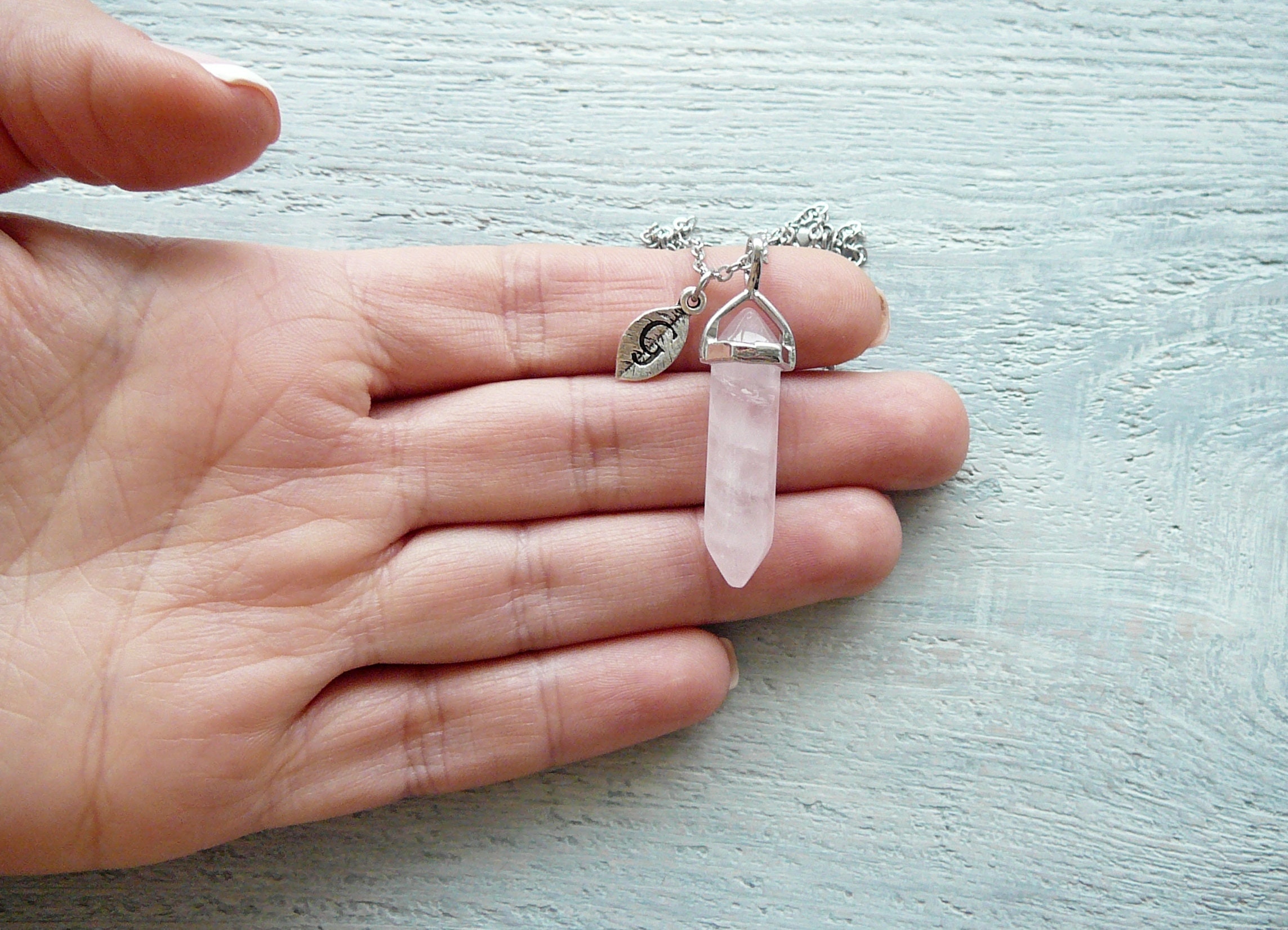 Rose Quartz Necklace Personalized Crystal Quartz Necklace Silver ...