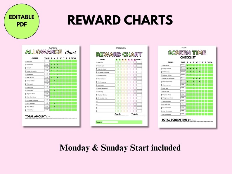 Editable Printable Kids Chore Chart Fillable A4 PDF Checklist Daily ...