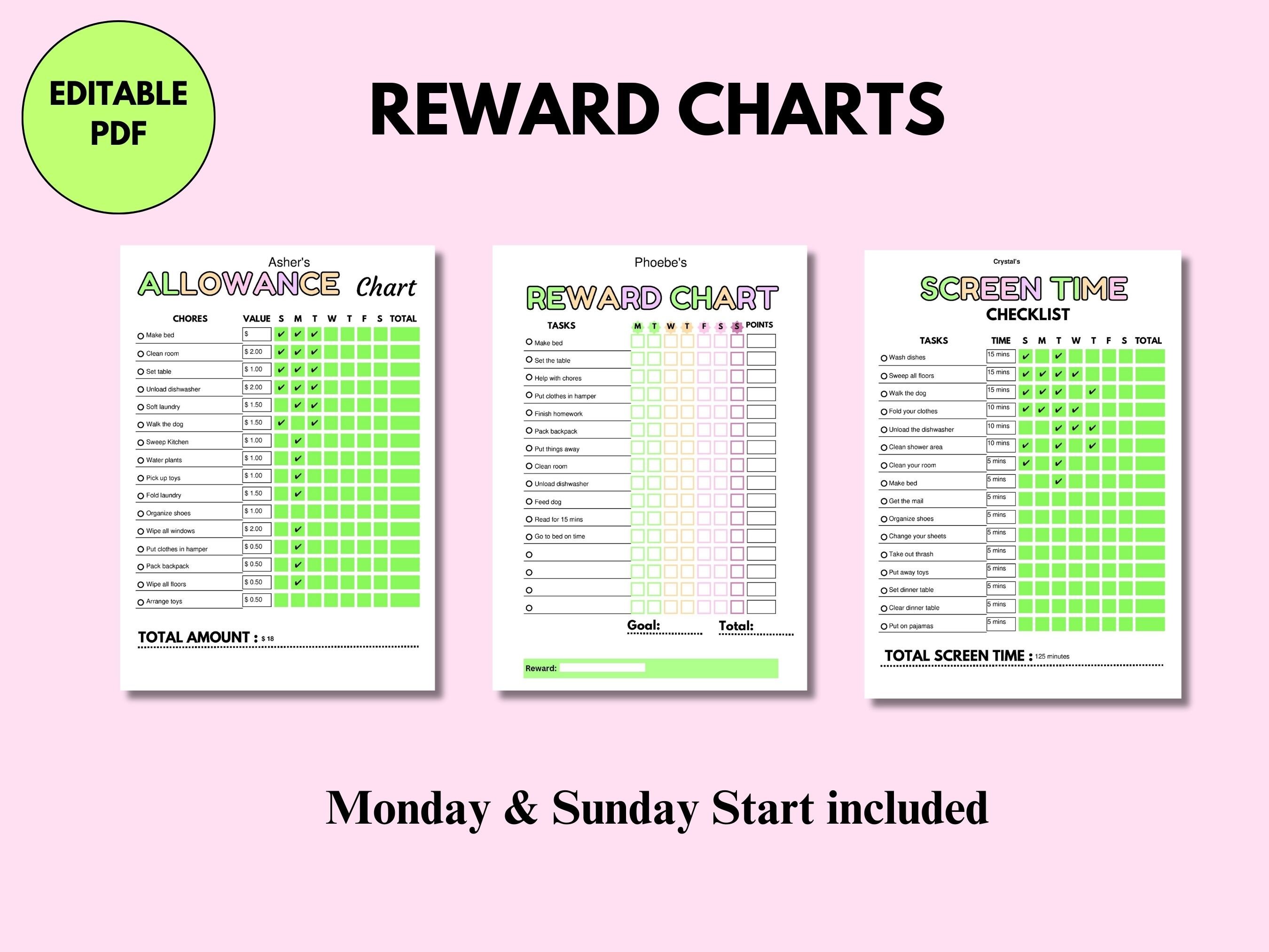 Editable Printable Kids Chore Chart Fillable A4 PDF Checklist Daily ...