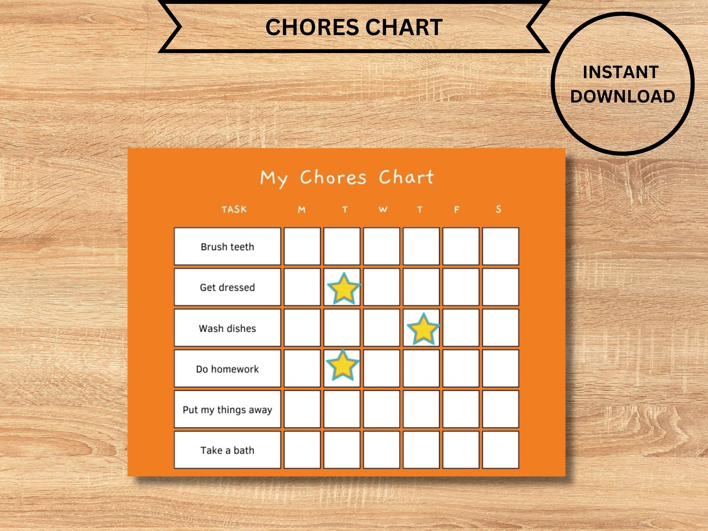 Cute Kids Daily Chore Chart Graph, Chore Calendar Printable, House ...