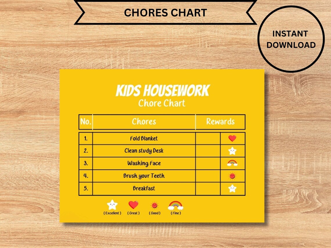 Minimalist Kids Housework Chore Chart, Chore Calendar Printable, House ...