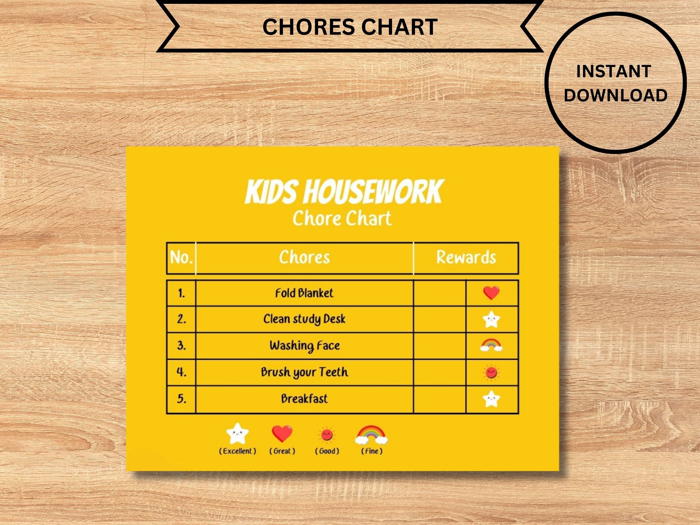 Minimalist Kids Housework Chore Chart, Chore Calendar Printable, House ...