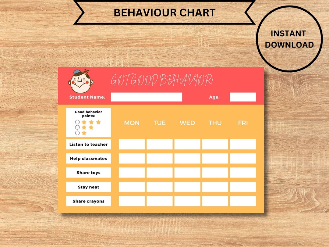 Buy Behavior Reward Chart for Kids Printable, Editable, Digital PDF ...