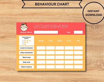 Behavior Reward Chart for Kids Printable, Editable, Good Behavior ...