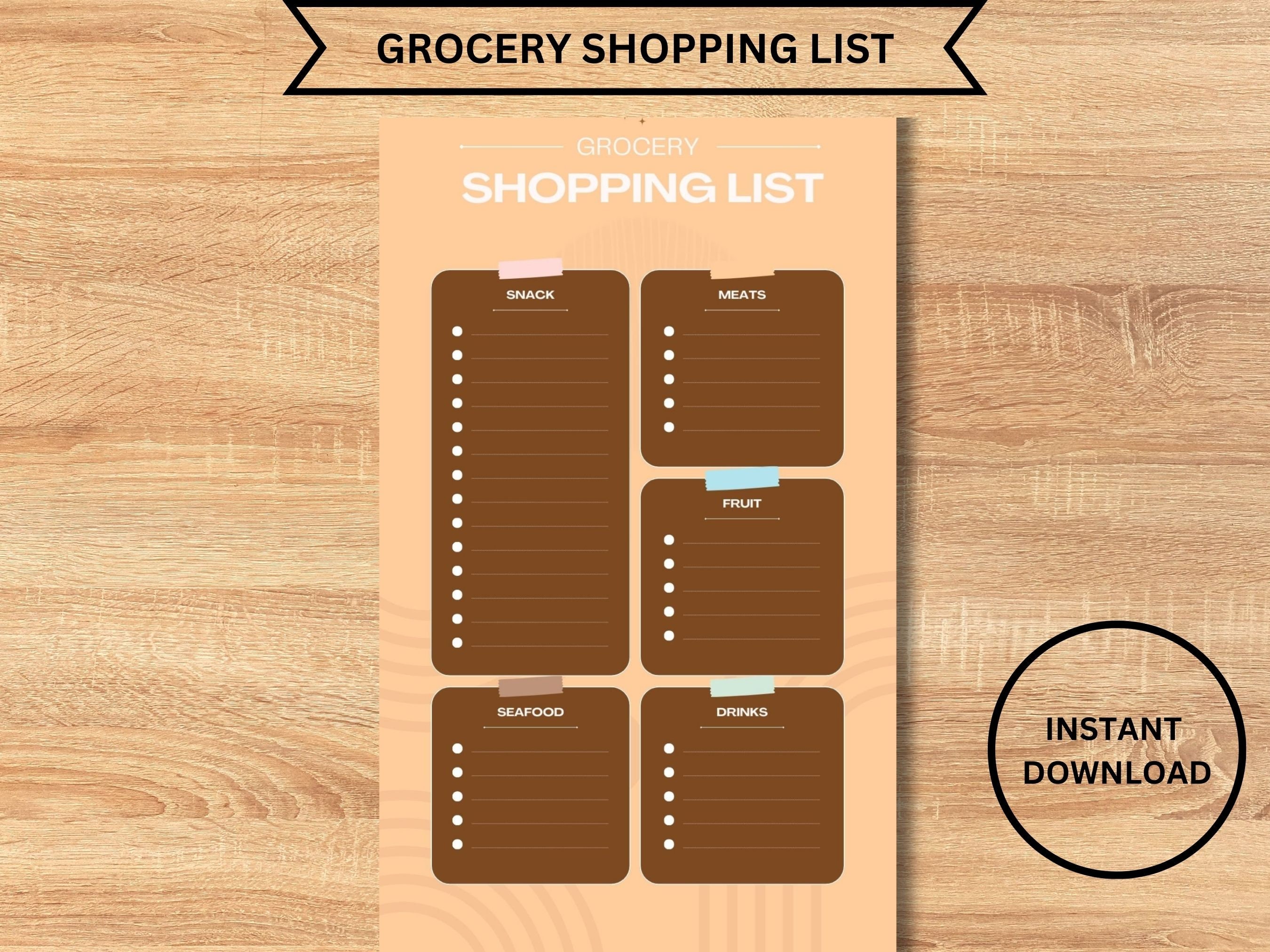 Grocery List Printable Template, Grocery Planner, Food Shopping List ...