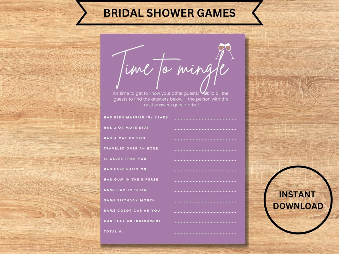Time to Mingle Game Template for Bridal Showers Peach Rose Bridal ...