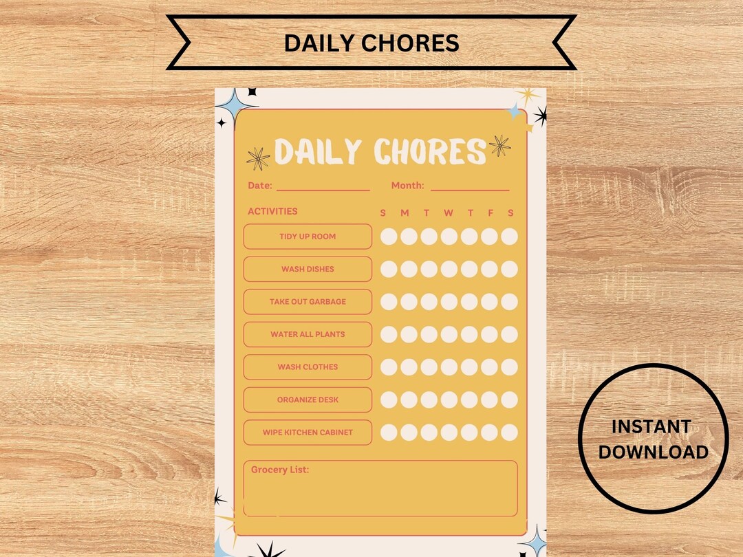 Kid's Chore Chart Template Canva, Chore Calendar Printable, House ...
