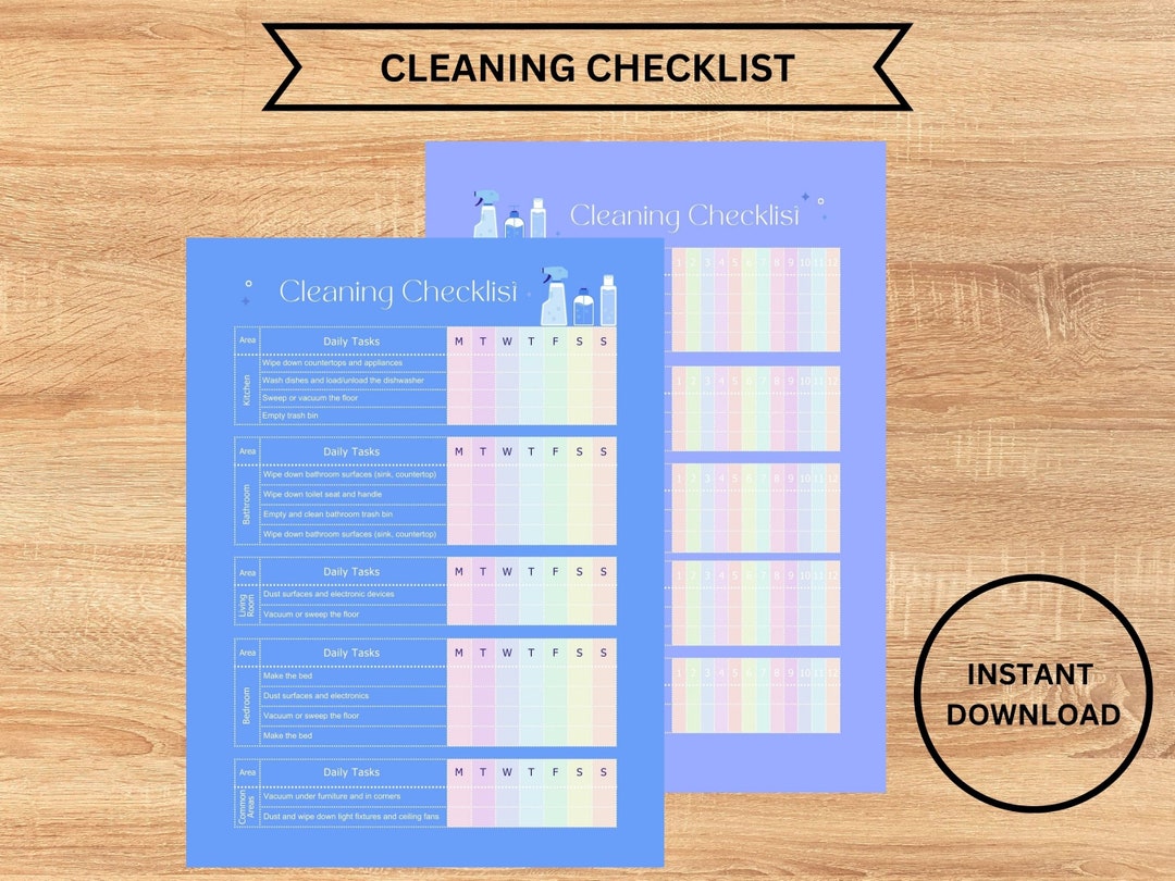 Monthly Cleaning Checklist, Printable Cleaning Template, Cleaning ...