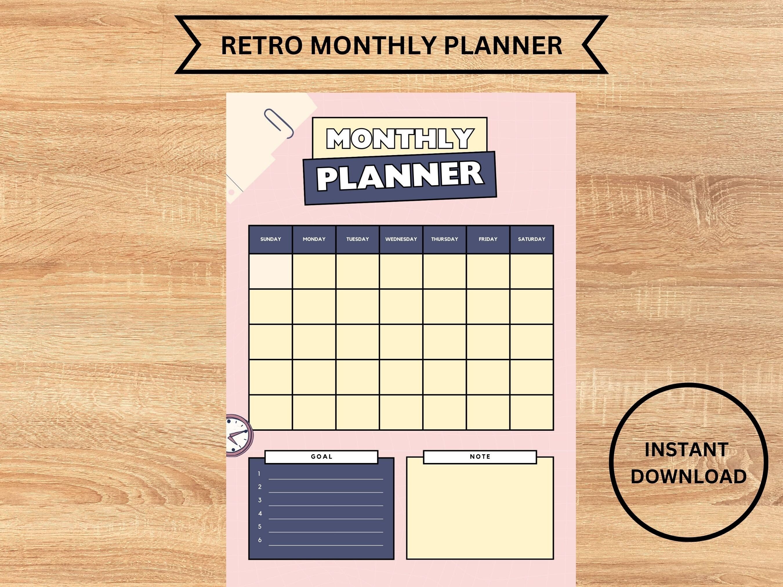 Monthly Calendar Editable Printable Planner, Landscape Monthly Overview ...