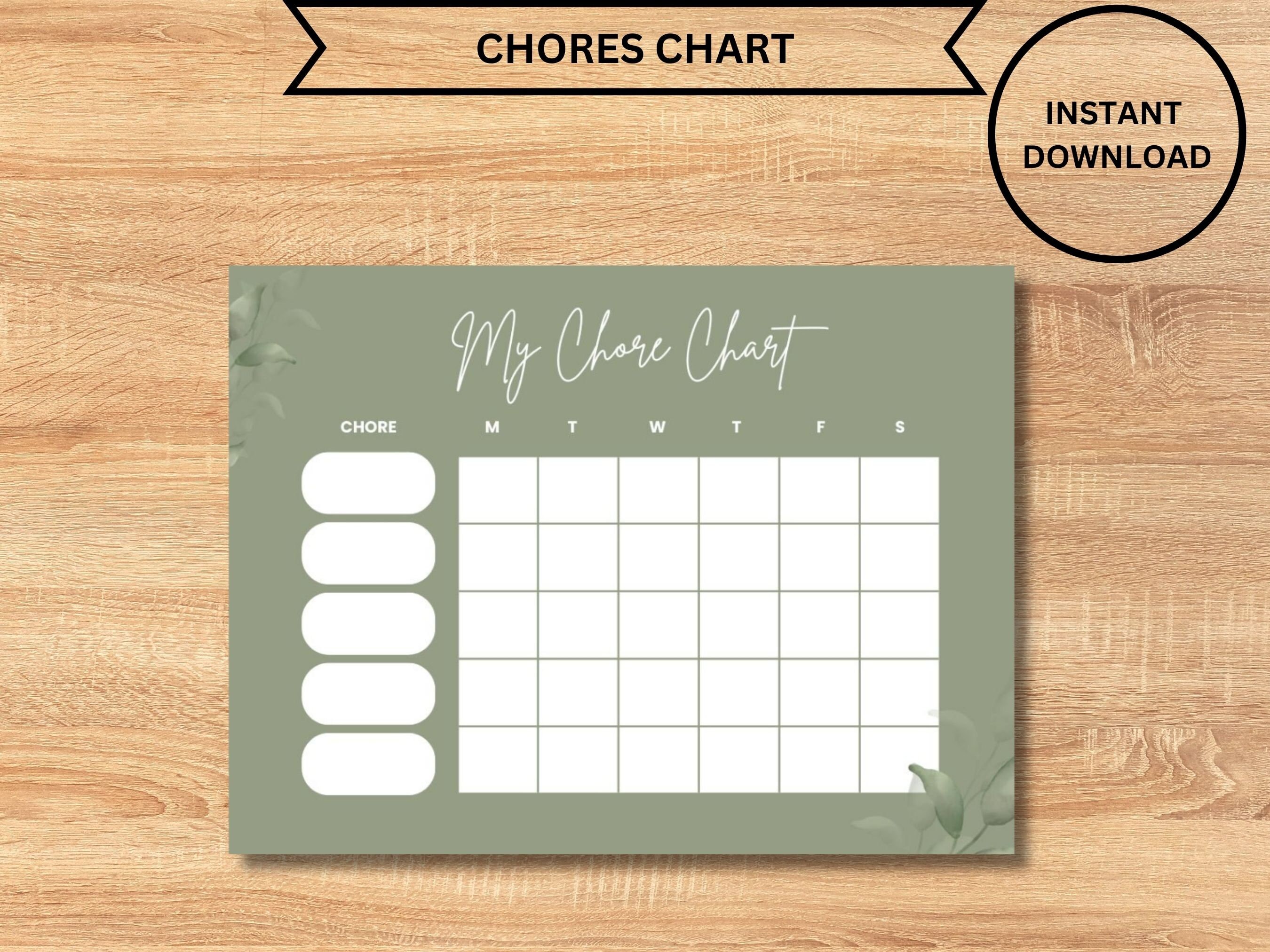 Green Minimalist Leave My Chore Chart, Chore Calendar Printable, House ...