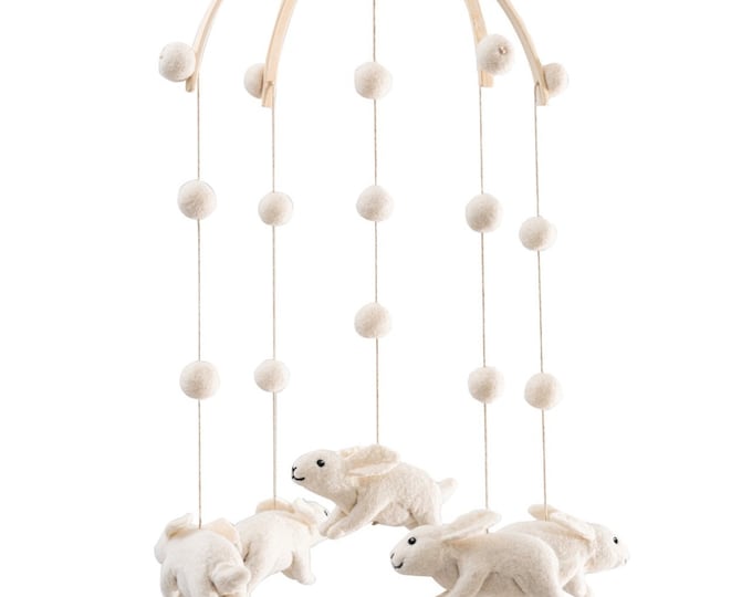 Bunny Mobile Rabbit Mobile-baby Mobile Nursery Decor Felt Balls ...