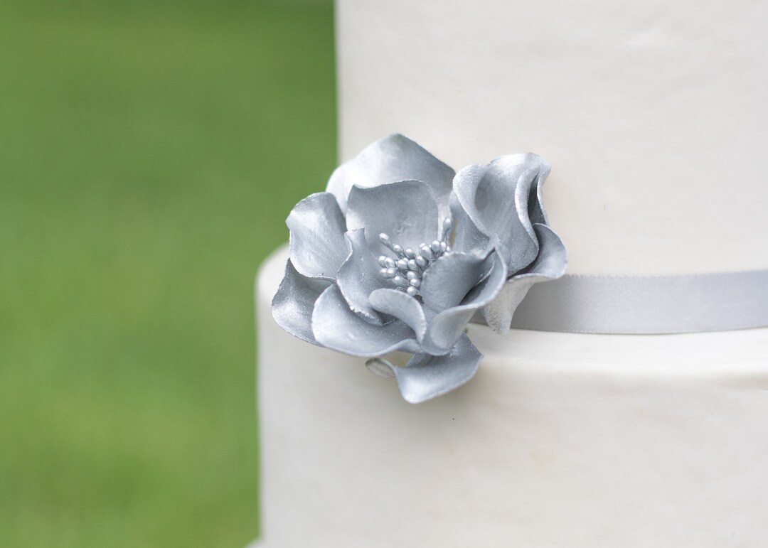Silver Open Rose Sugar Flower Wedding Cake Topper - Etsy