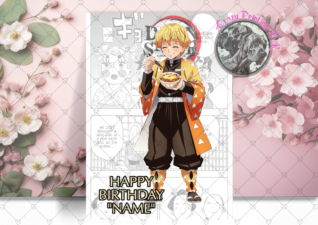 Zenitsu Agatsuma Happy Birthday Card - Personalised Card - Zenitsu ...