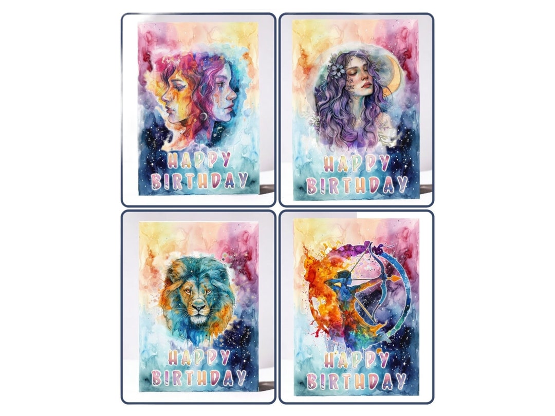 Happy Birthday Card - All Zodiac Signs - Greeting Card - Personalised ...