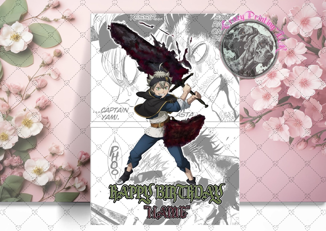 Asta Happy Birthday Card - Personalised Card - Anime Birthday Card ...
