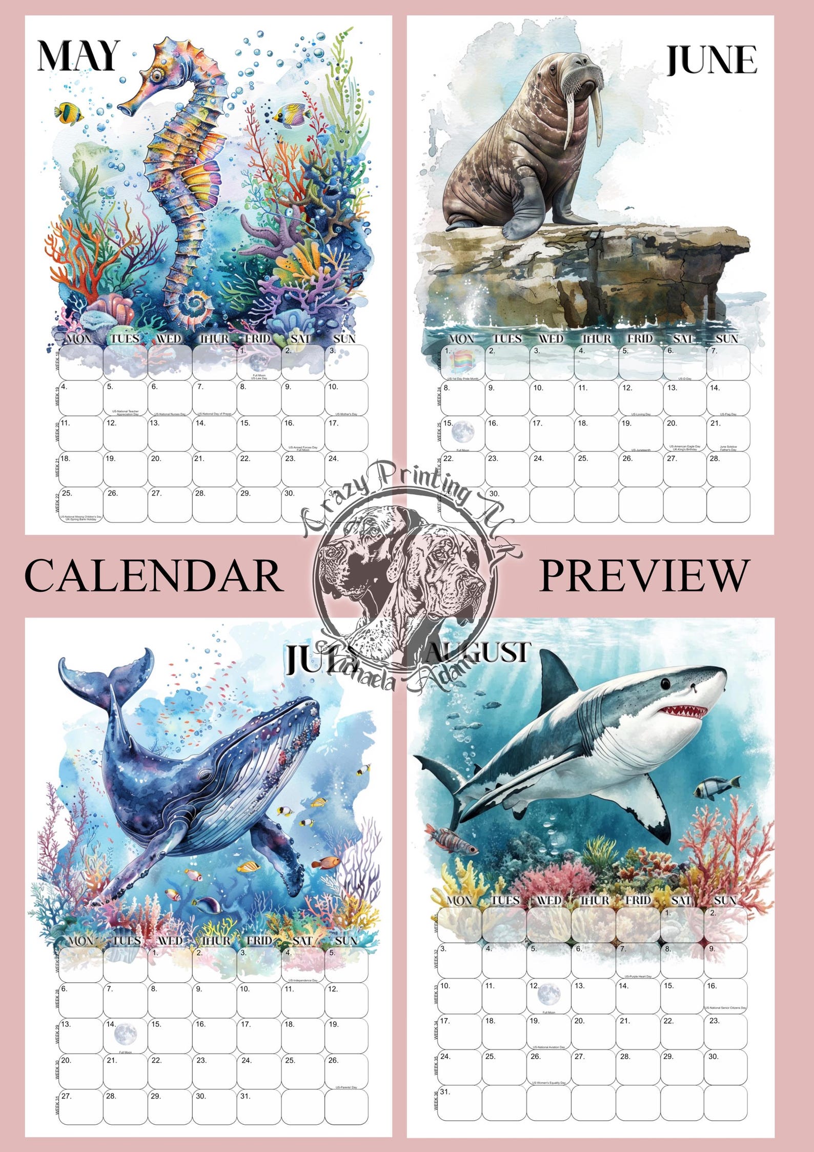 Ocean Life Calendar 2026-animal Wall Calendar-gift for Animal People ...