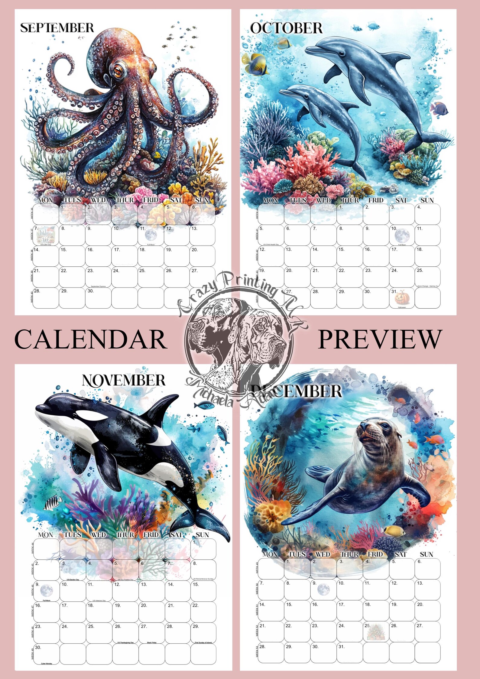 Ocean Life Calendar 2026-animal Wall Calendar-gift for Animal People ...