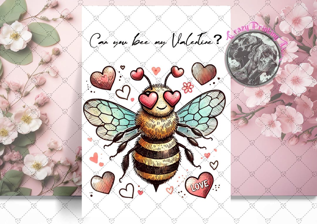 Bee Valentine's Card-valentine's Card With Bee-card for Loved One-happy ...
