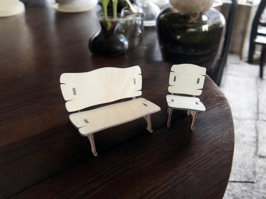 Wooden Laser Cut Bench Set-dollhouse Bench-dollhouse Chair-wooden ...